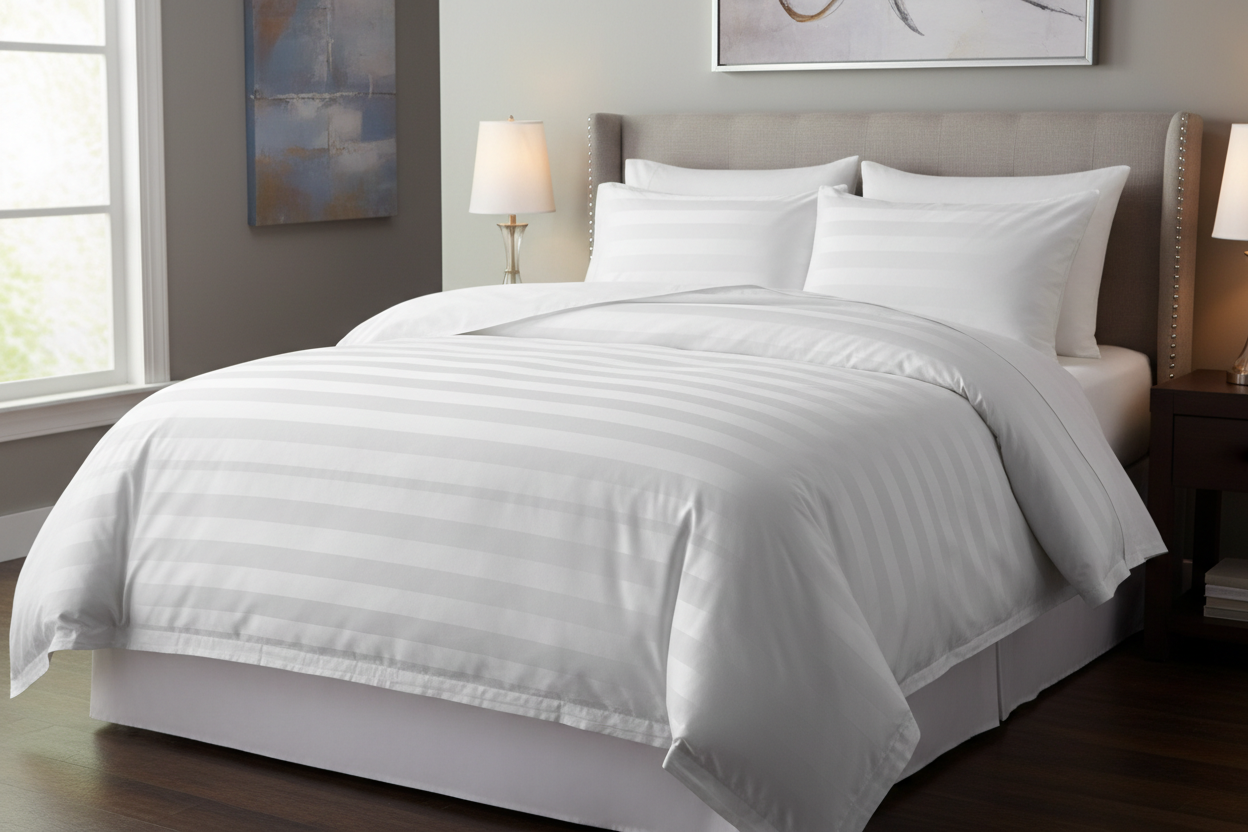 Duvet Cover Queen 300TC 1cm Satin Stripe 230 x 235cm 60/40 Poly-Cotton ...